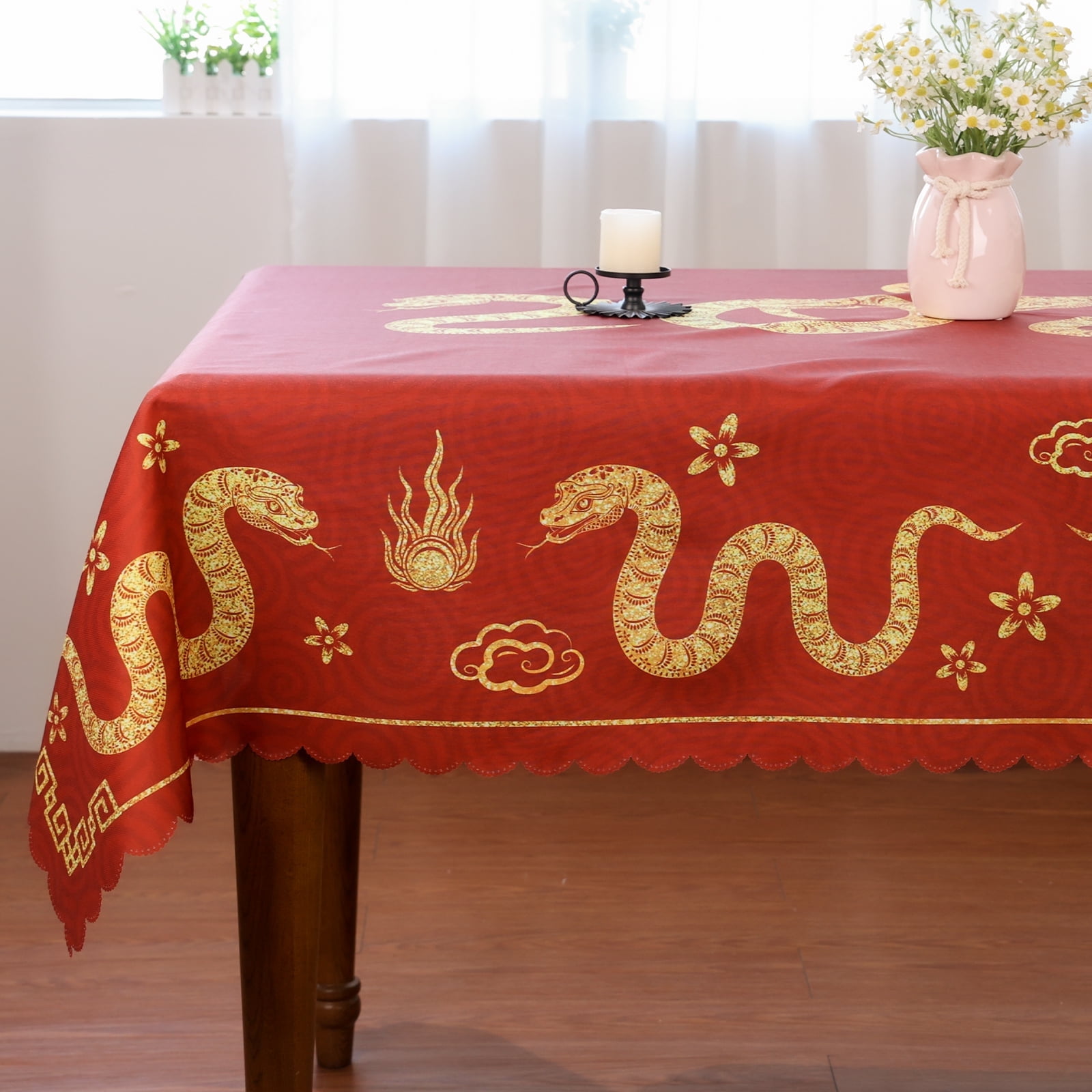 YIBAGA Chinese New Year Tablecloth, 2025 Washable Indoor Dining Decor ...