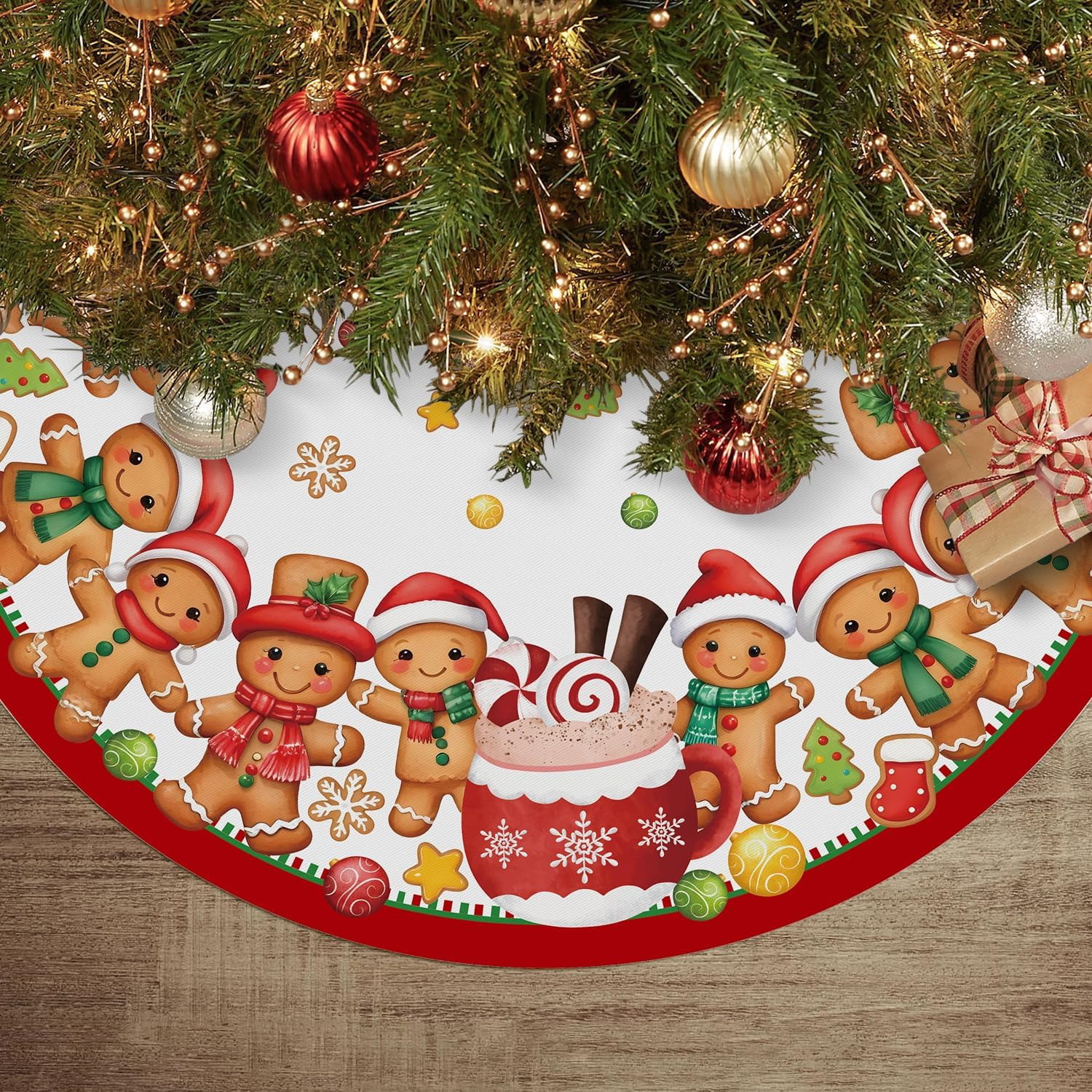 YIBAGA Christmas Gingerbread Tree Skirt, Xmas Home Decorations Winter ...