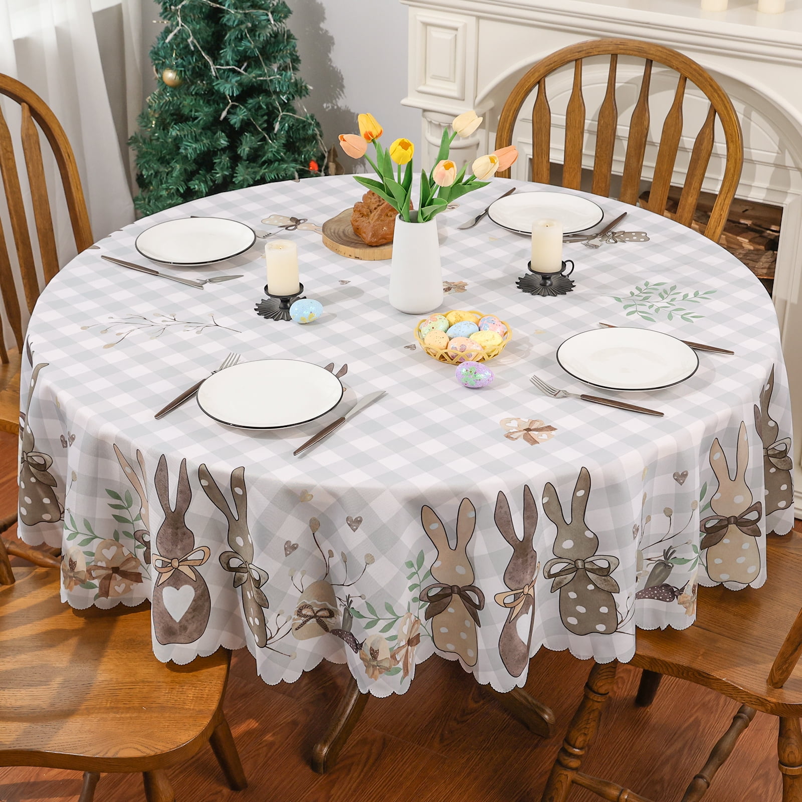 YIBAGA Easter Tablecloth, Easter Bunny Table Cover Home Decor, 60 inch ...