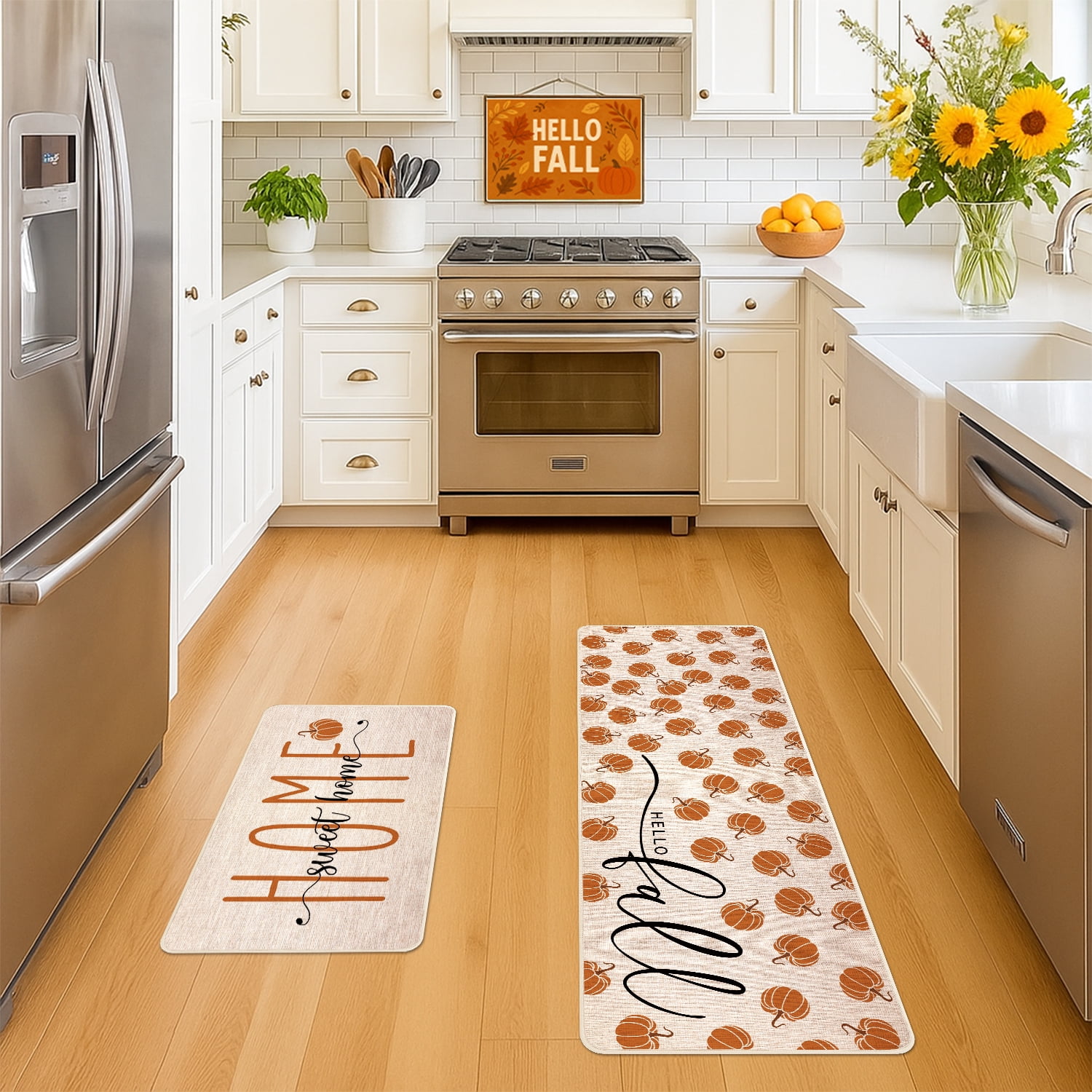 YIBAGA Fall Kitchen Rugs Set of 2, Sweet Home Kitchen Mats Indoor Decor ...