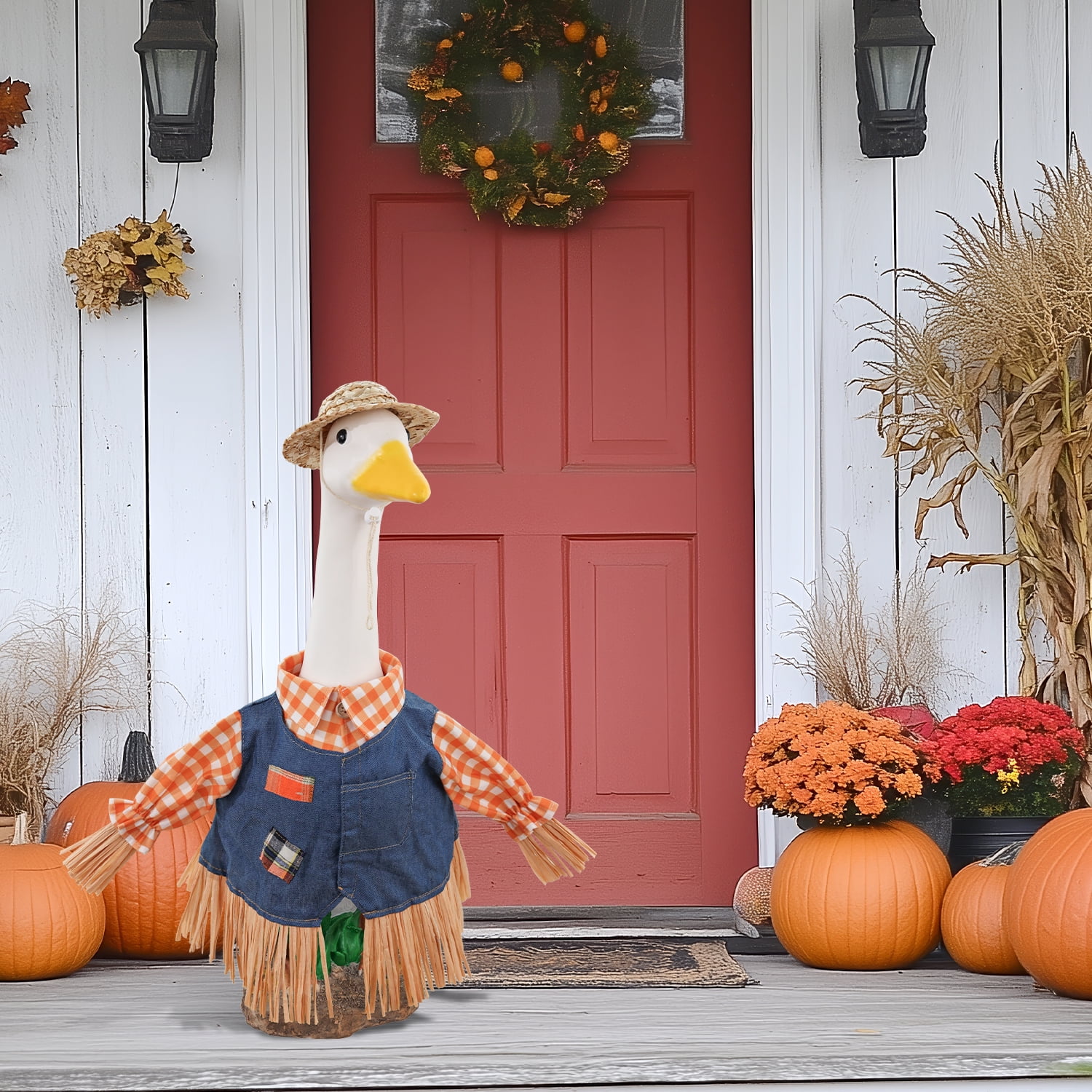 YIBAGA Fall Scarecrow Cowboy Porch Goose Outfits, Lawn Goose Clothing ...
