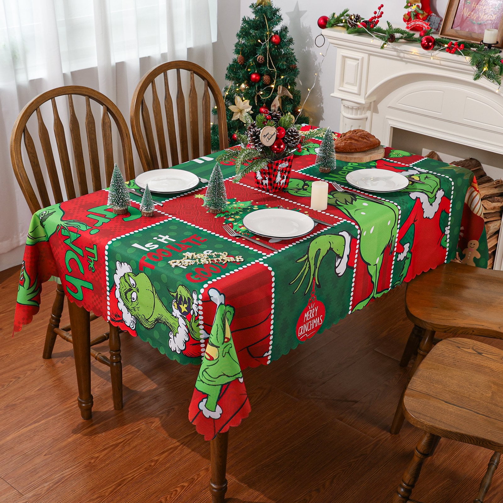 YIBAGA Grinch Tablecloth, Christmas Tablecloth, Merry Grinchmas Decor Dining Table Cover ...