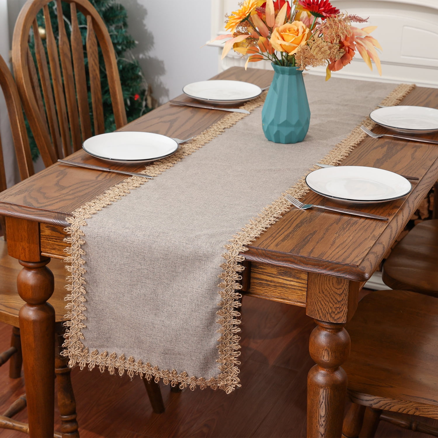YIBAGA Jute Table Runner, Burlap Linen Table Runner, Rustic Farmhouse ...