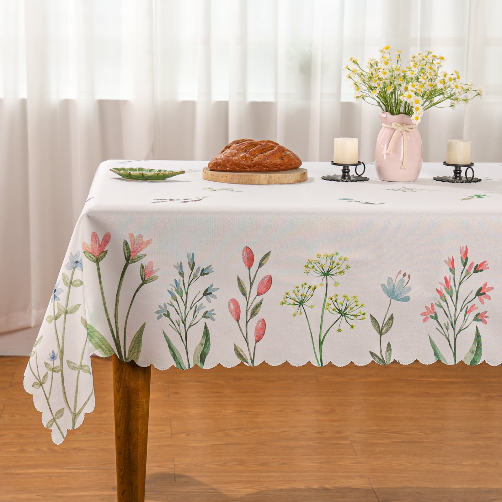 YIBAGA Spring Tablecloth, Leaves Floral Table Cover Indoor Home Decor ...