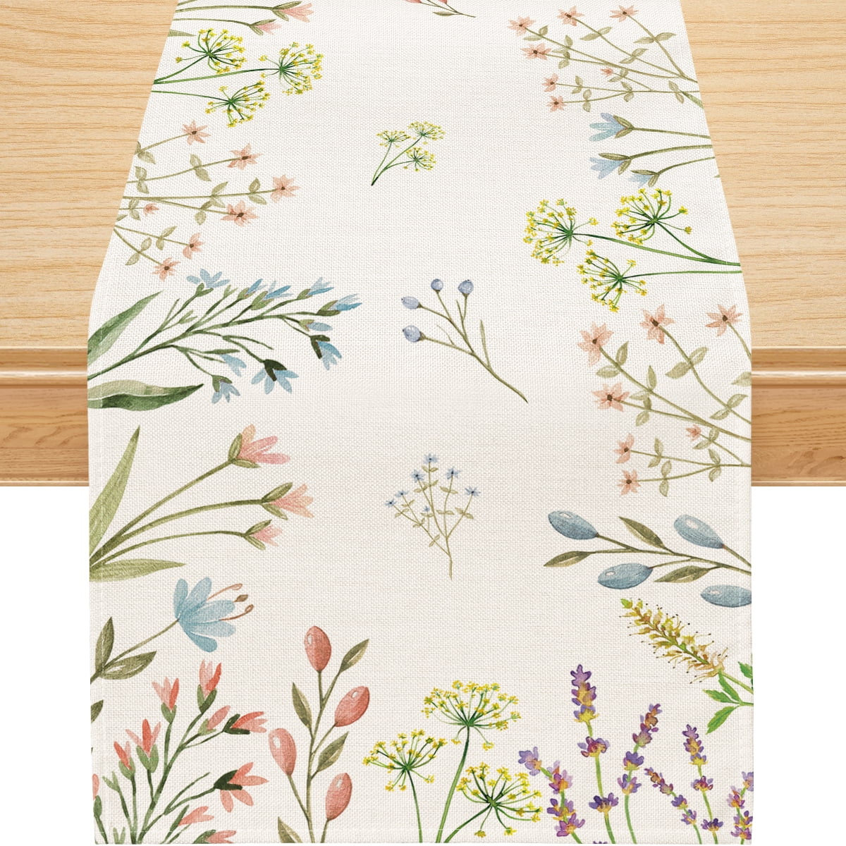 YIBAGA Spring Table Runner, Floral Leaves Home Spring Dining Table ...