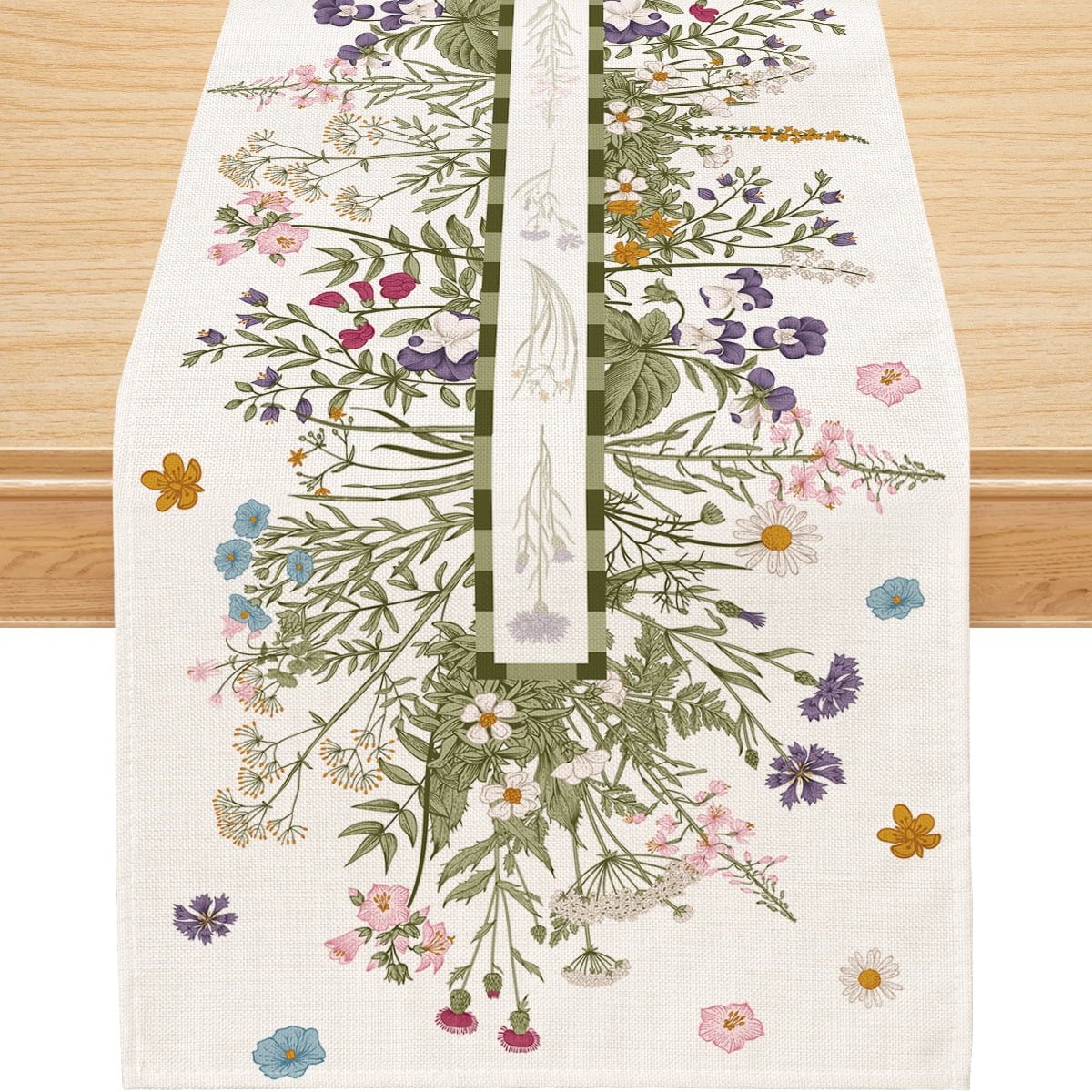YIBAGA Spring Table Runner, Home Spring Dining Flowers Leaves Table ...