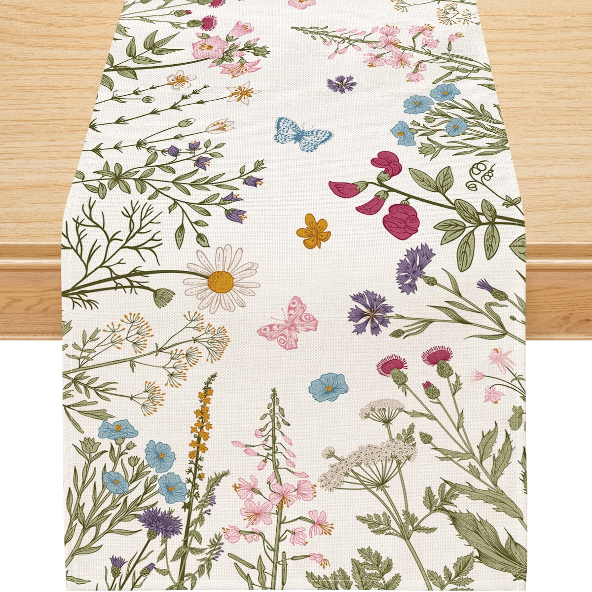 YIBAGA Spring Table Runner, Leaves Floral Home Spring Dining Table ...