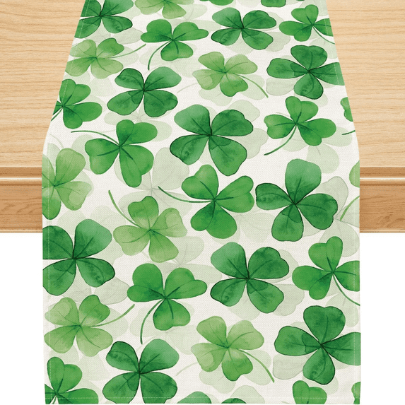 YIBAGA St. Patrick's Day Table Runner, Green Shamrock St. Patrick's Day ...