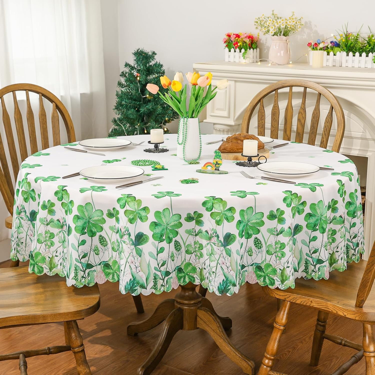 YIBAGA St Patricks Day Tablecloth, Green Shamrock Table Cover Spring ...