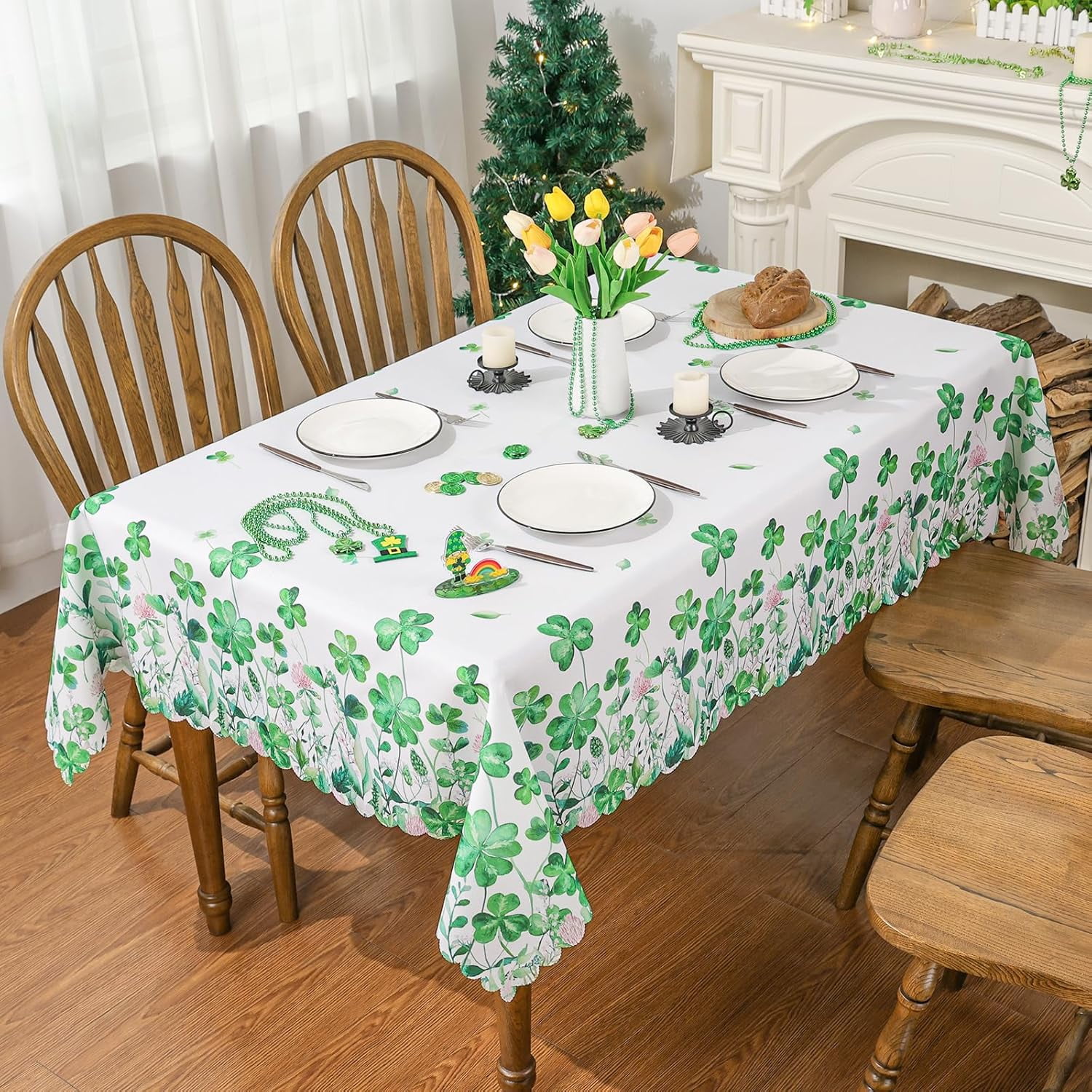 YIBAGA St Patricks Day Tablecloth, Green Shamrock Table Cover Spring ...