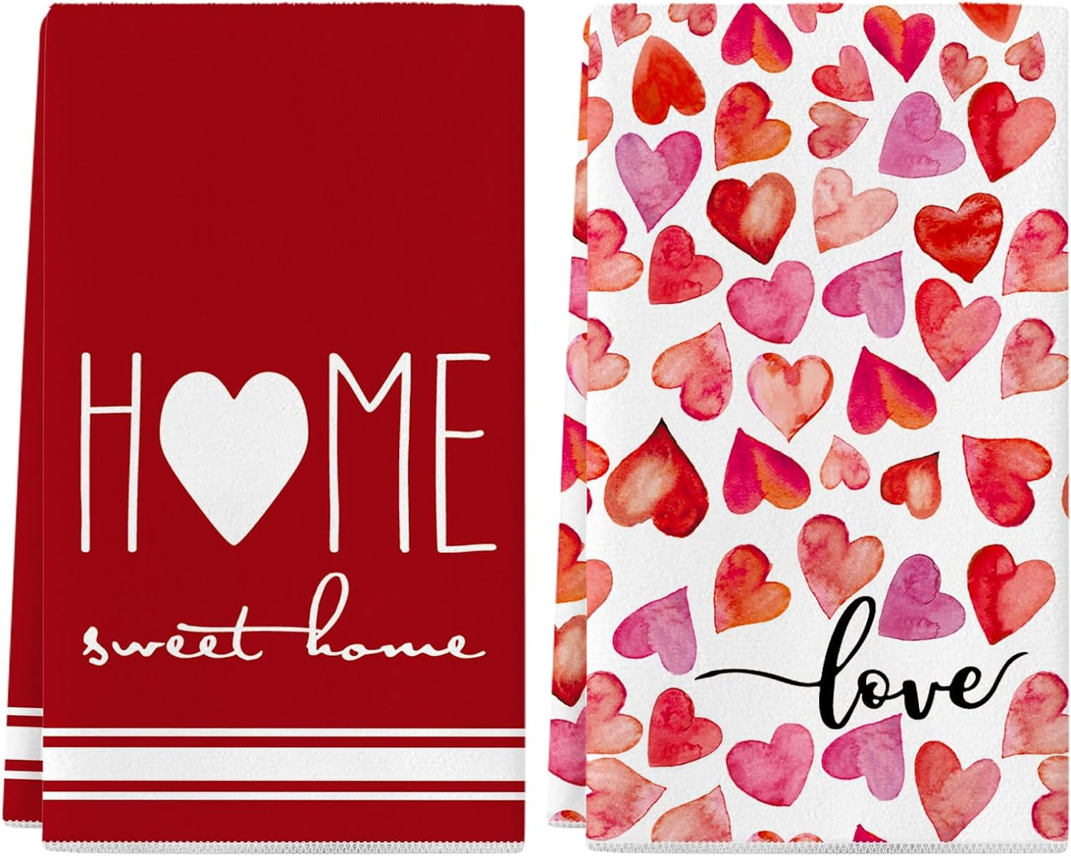 YIBAGA Valentines Day Kitchen Towels Set of 2, Sweet Home Love Dish ...