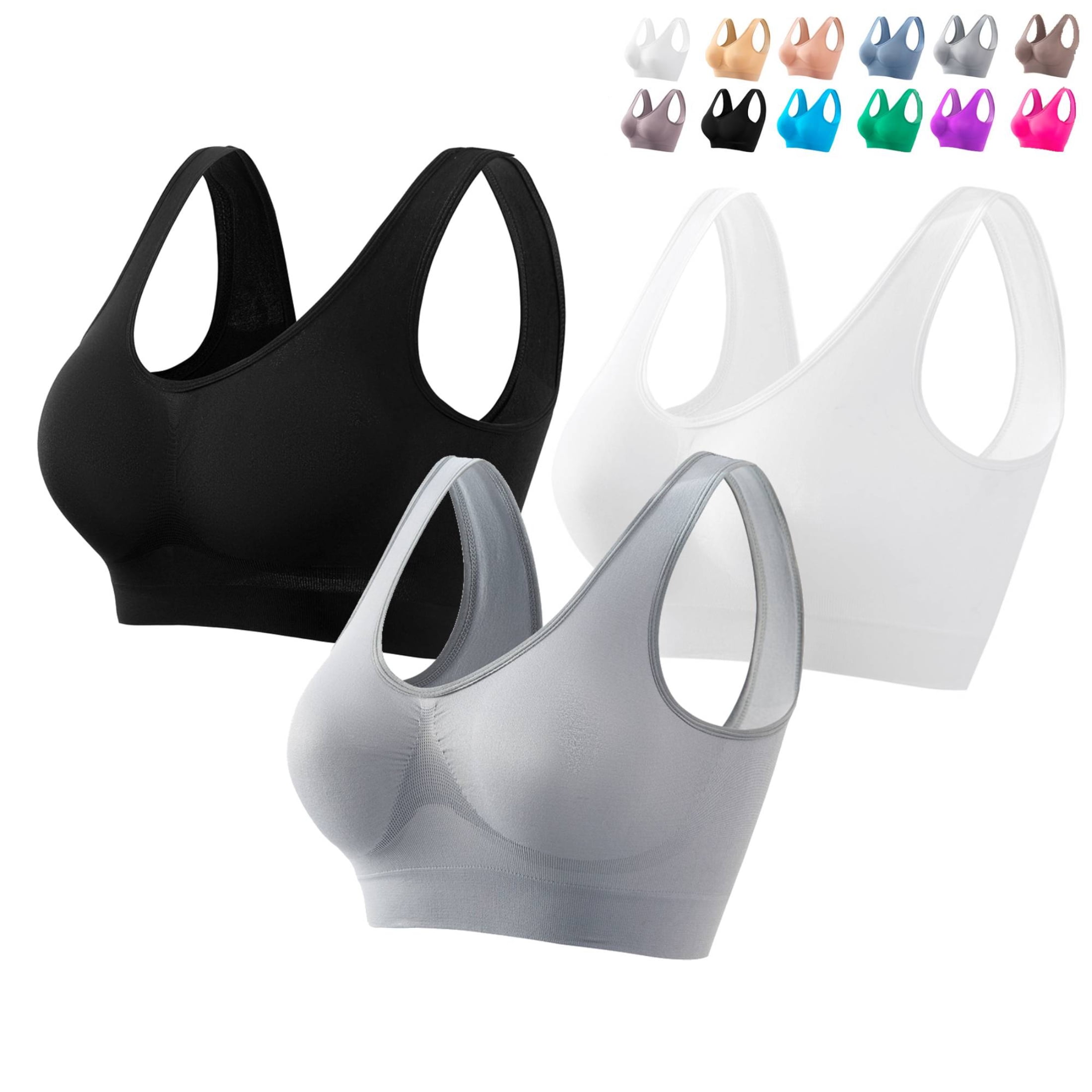 YIBONIKA 3 Pack Comfortable Sport Bra,Seamless Removable Pads Sleep ...