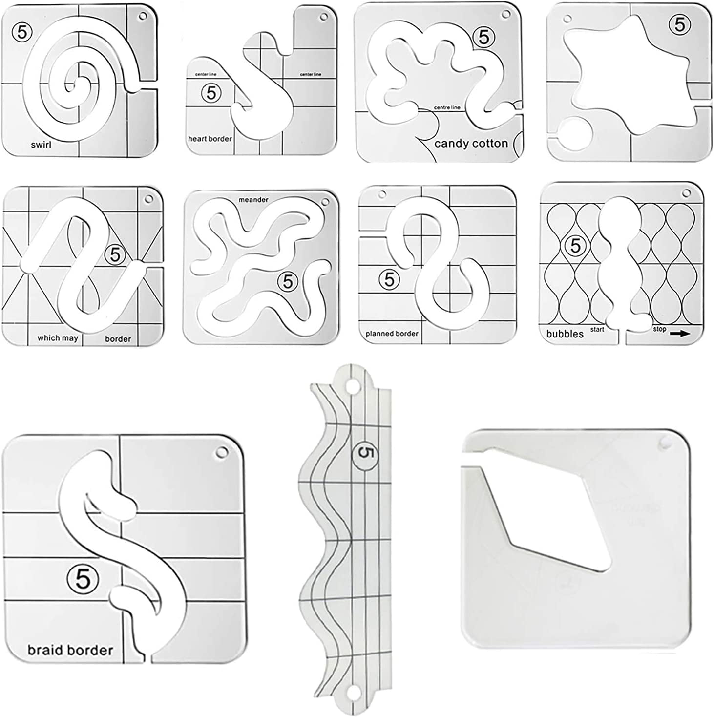YICBOR 11pcs Free Motion Quilting Template Series 5 for Domestic Sewing ...