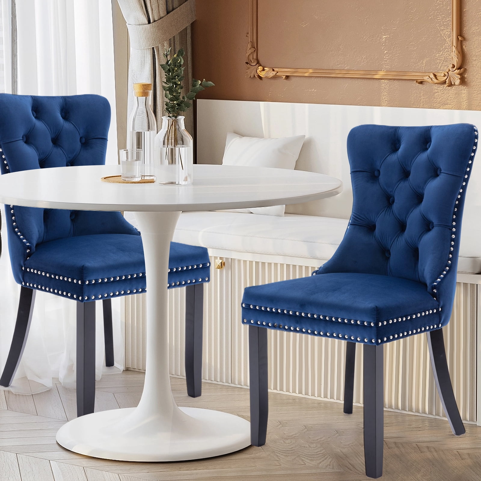 YICORPS Velvet Dining Chairs Set of 2 Upholstered Tufted Dining Room ...