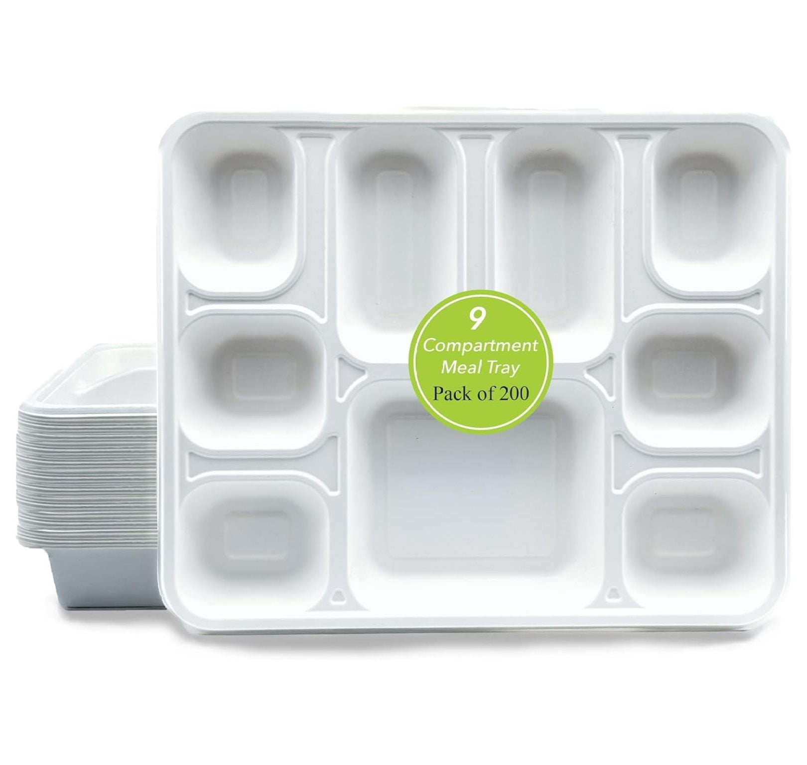 YIDOADFEAP 9 COMPARTMENT BAGASSE RECTANGULAR PLATE, 200 Ct. Heavy-Duty ...