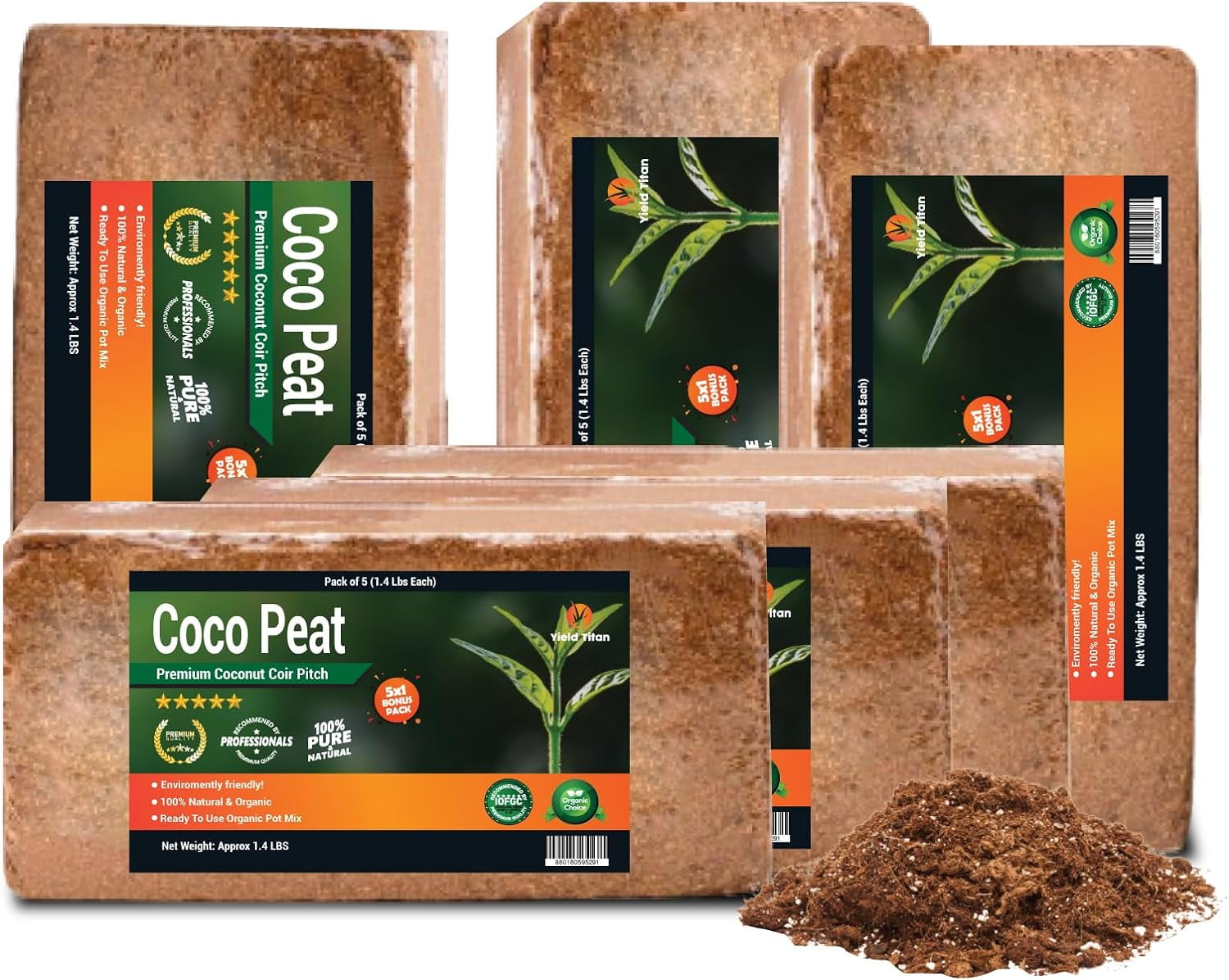 YIELD TITAN 100% Organic Coco PEAT/Coir for Plants Growth 8lb,100% ...