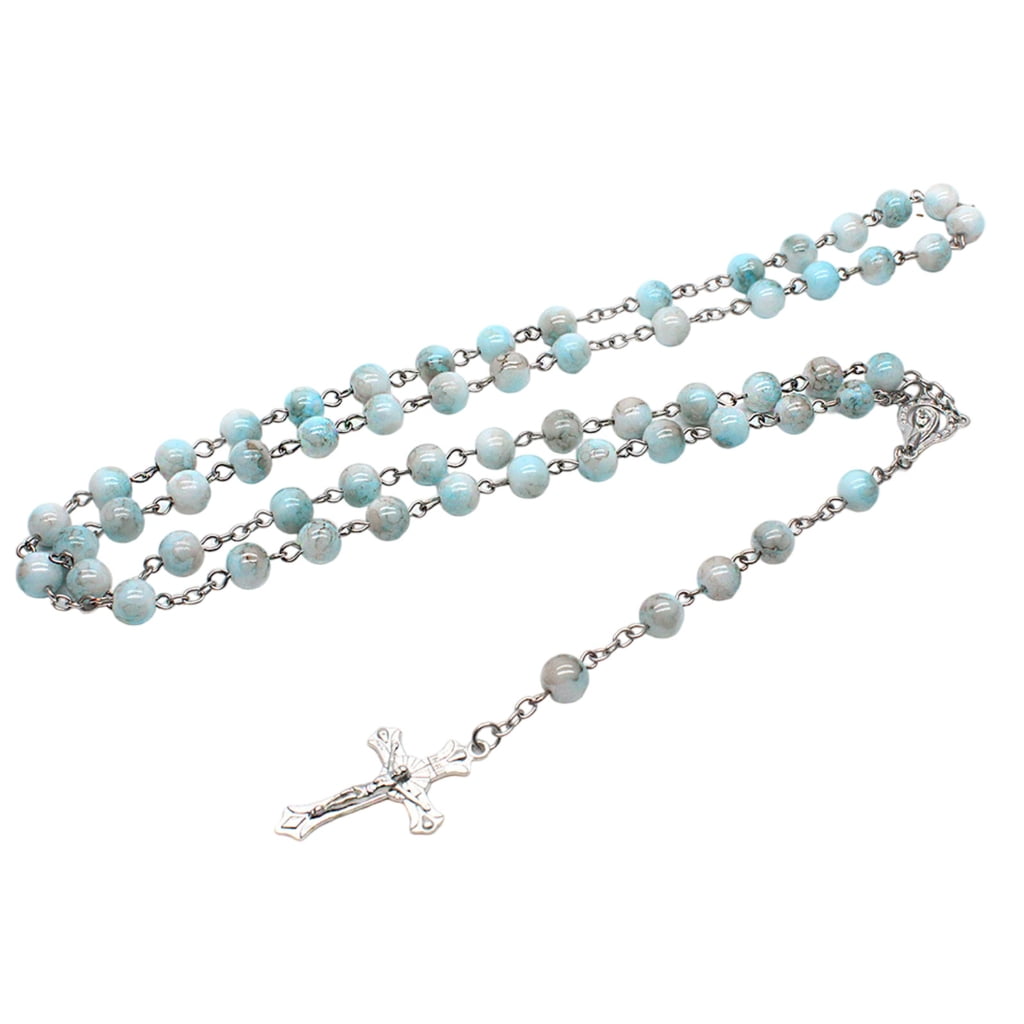 YIEMEEN Catholic Markings Beads Rosary Necklace Crosses Religious Chain ...