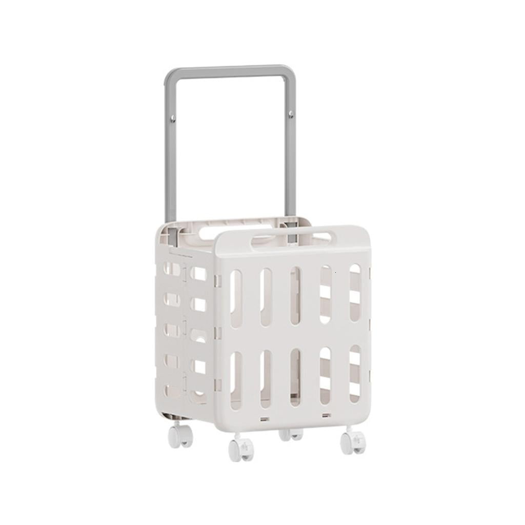 YIEMEEN Cream Colored Plastic Rolling Clothes Basket Organizer For Home ...