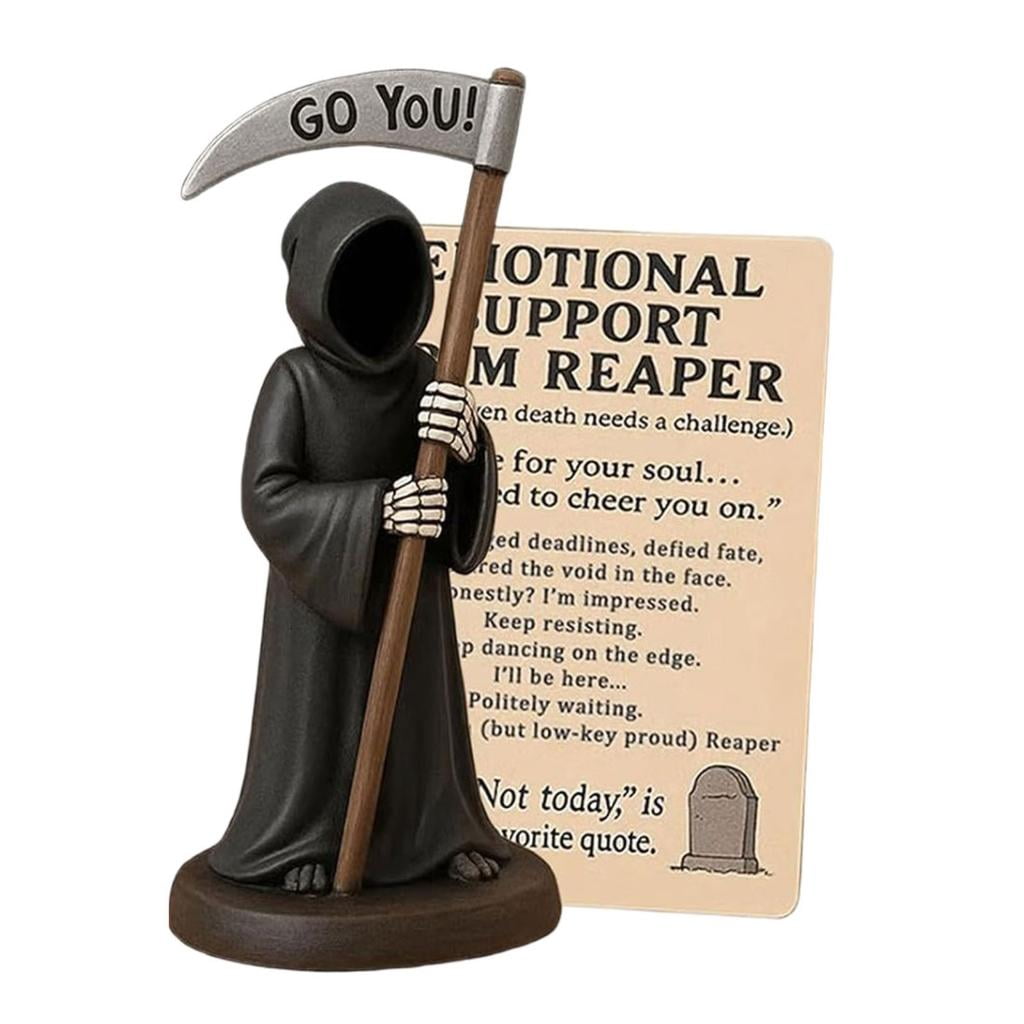 YIEMEEN Dark Comedy Death Statue with Cats Companion And Coffee Cup ...