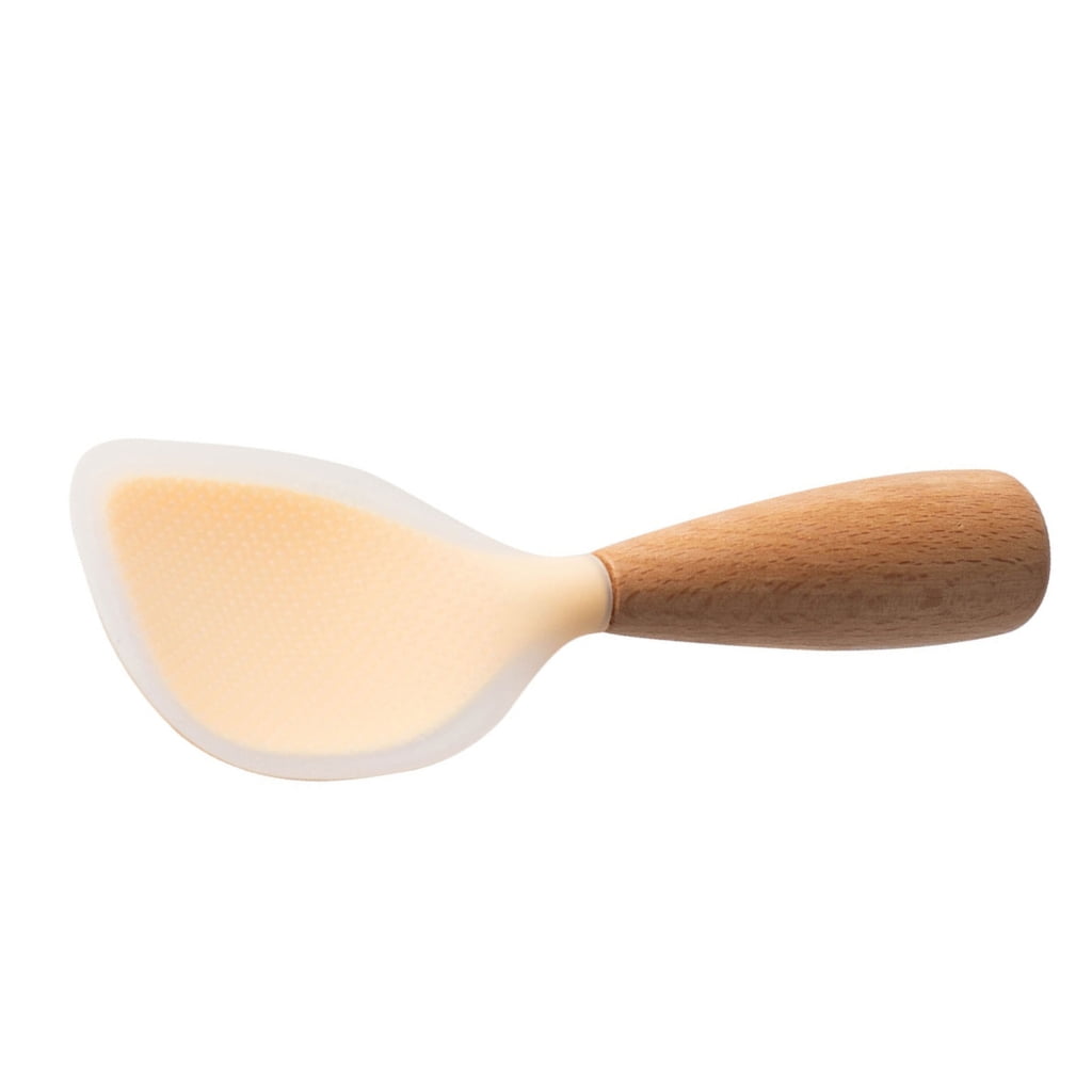 YIEMEEN Ergonomic Silicone Spoon with Wood Handle Non-stick Rice Spoons ...