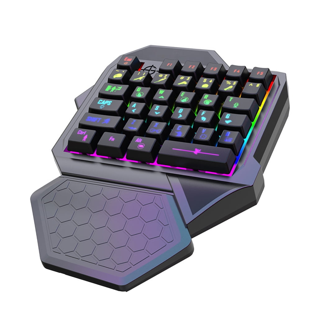 YIEMEEN One Handed Gaming Keyboard LED 35 Keys Portable Mini Gaming ...