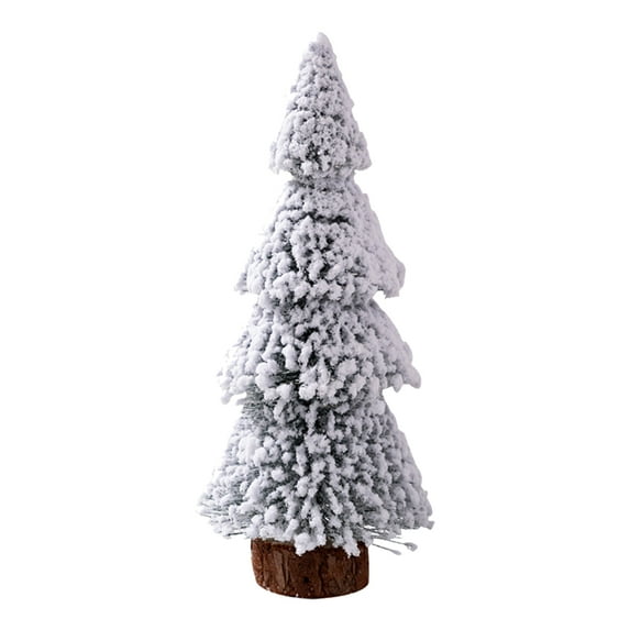 YIEMEEN Small Snow Pine Tree Desktop Miniature Christmas Tree with Wood ...