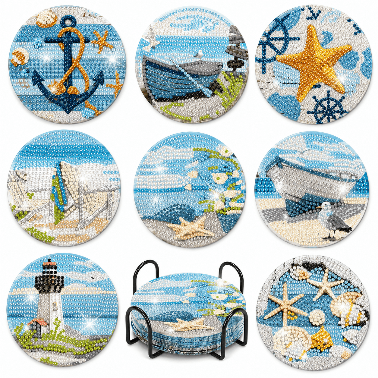 YIFEI Ocean Diamond Art Coasters Kit with Holder, 8 Pcs Beach DIY ...