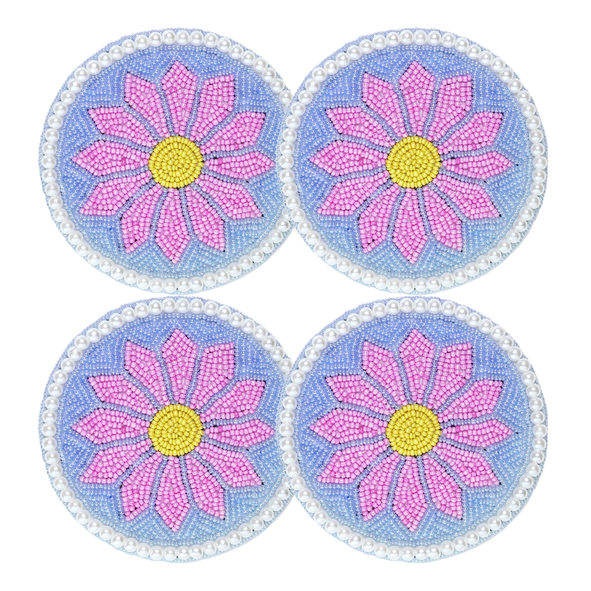 YIFEI Set of 4pcs Beaded Drink Coaster 4" Round Bar Coasters for Dining ...