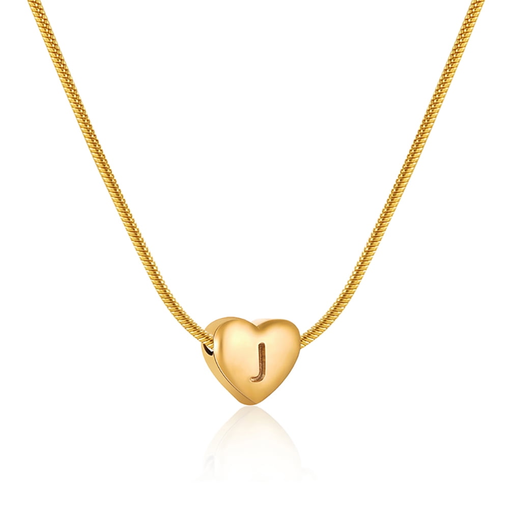 YIFSIY Initial Letter J Heart Pendant 18K Gold Plated Snake Chain Women ...