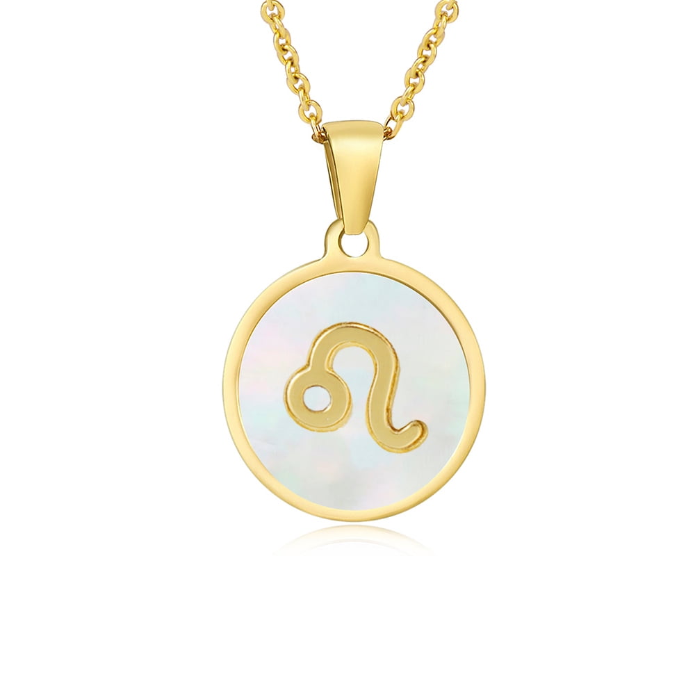 YIFSIY Leo 12 Constellation Necklace 18K Gold Pated Mother of Pearl ...