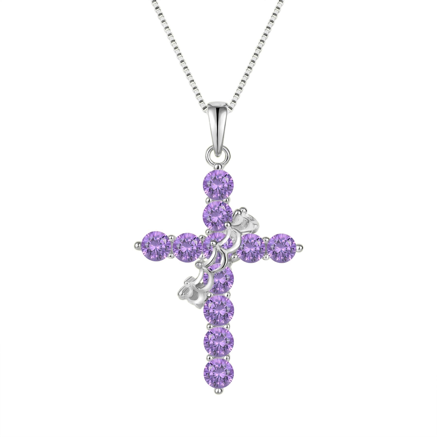 YIFSIY Rotated Crown Cross Necklaces 925 Sterling Silver Round Cut ...