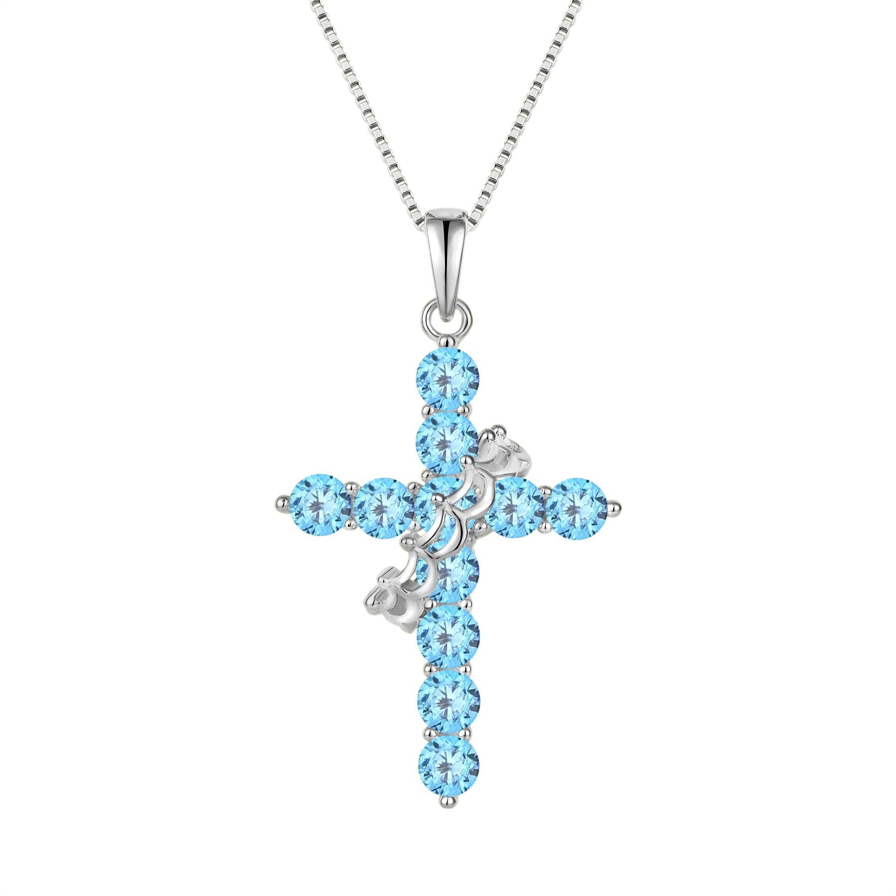 YIFSIY Rotated Crown Cross Necklaces 925 Sterling Silver Round Cut ...
