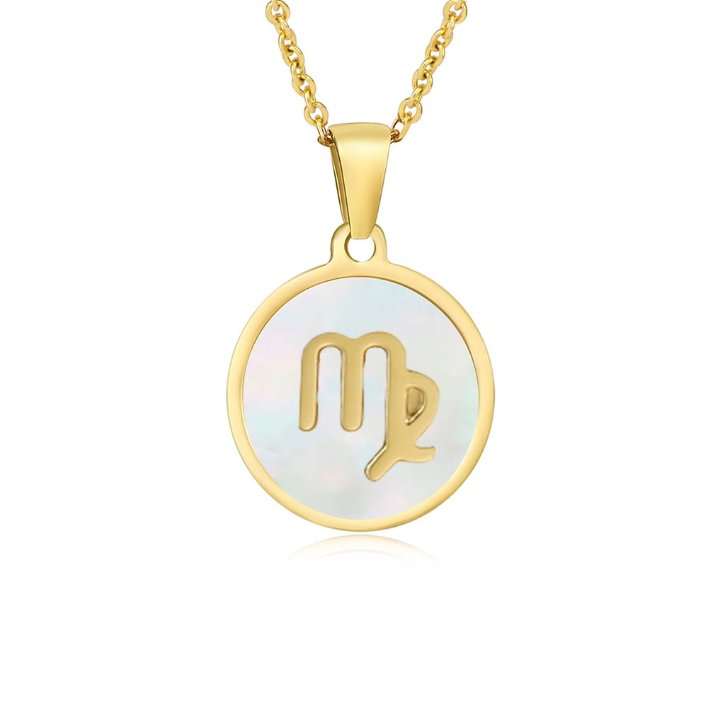 YIFSIY Virgo 12 Constellation Necklace 18K Gold Pated Mother of Pearl ...