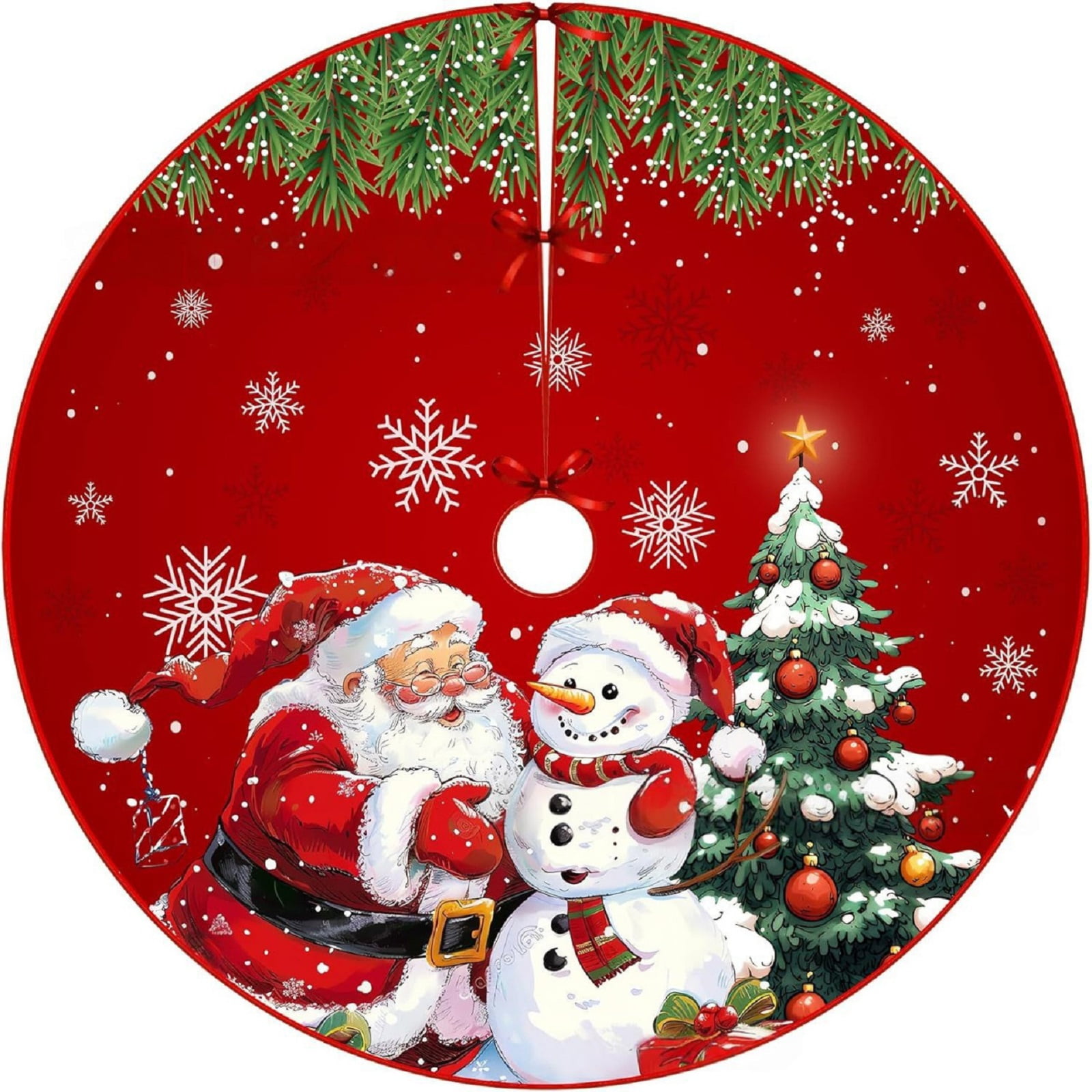 YIFUNIN 90cm Christmas Tree Skirt Red Xmas Tree Ornaments, Soft Plush ...