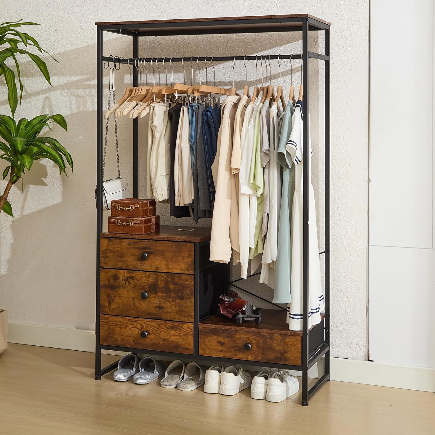 YIGOBUY Heavy Duty Garment Rack with Drawers Clothes Rack for Hanging ...