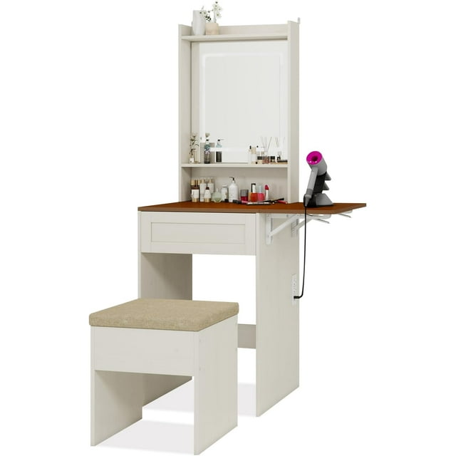 YIGOBUY Small Vanity Table Set with Mirror and Lights, Makeup Vanity ...