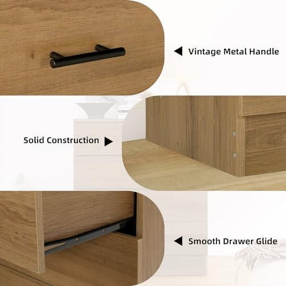 YIGOBUY Wooden Dresser for Bedroom Oak 4 Drawer Tall Dressers Small ...