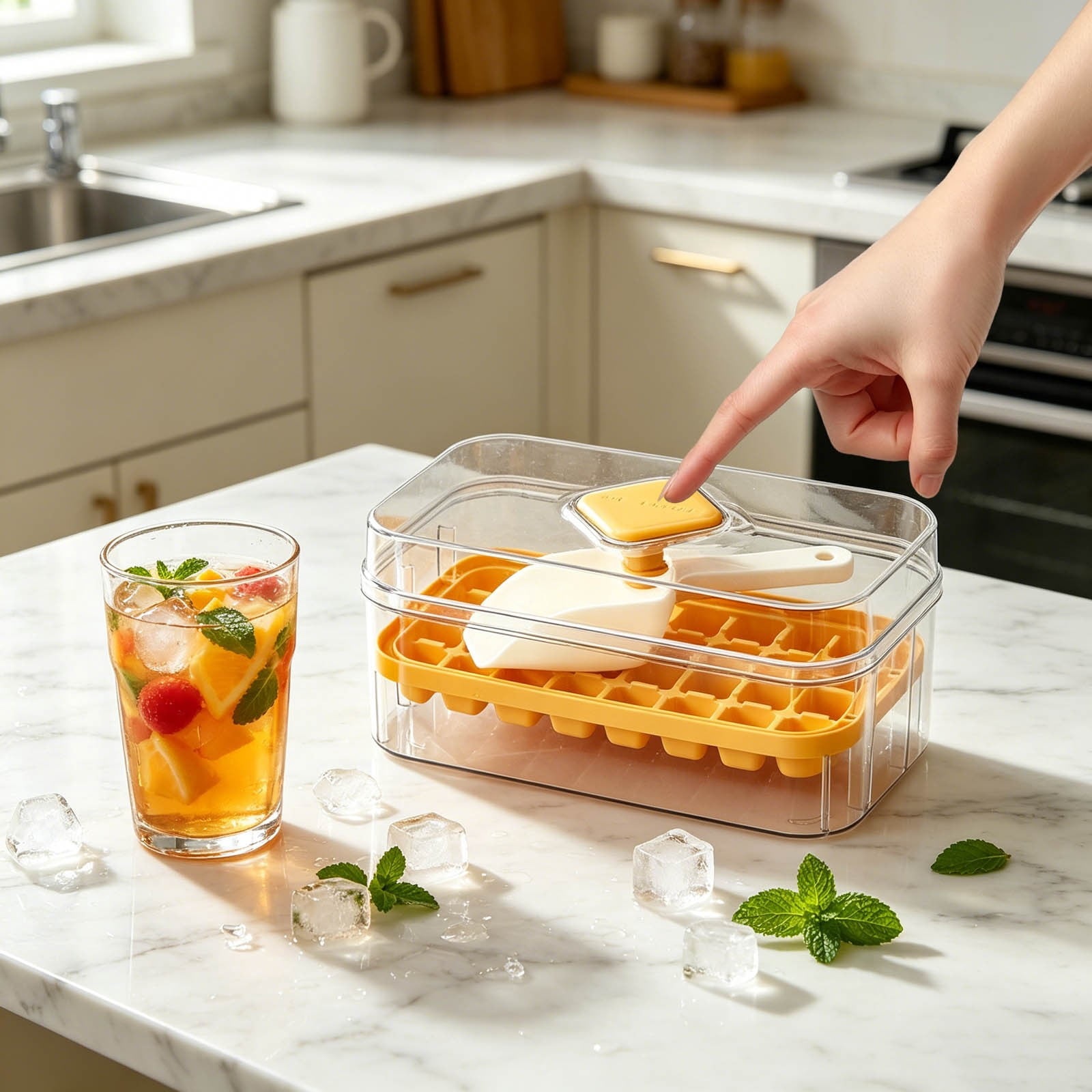 YIGOUMY-Food Grade ABS Ice Cube Tray, One Press Easy Release Ice Mold ...