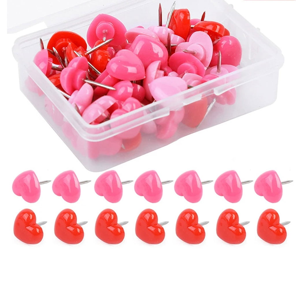 YIGSECU 100PCS Colorful Pushpins with Clear Box, Heart Shape Pushpins ...