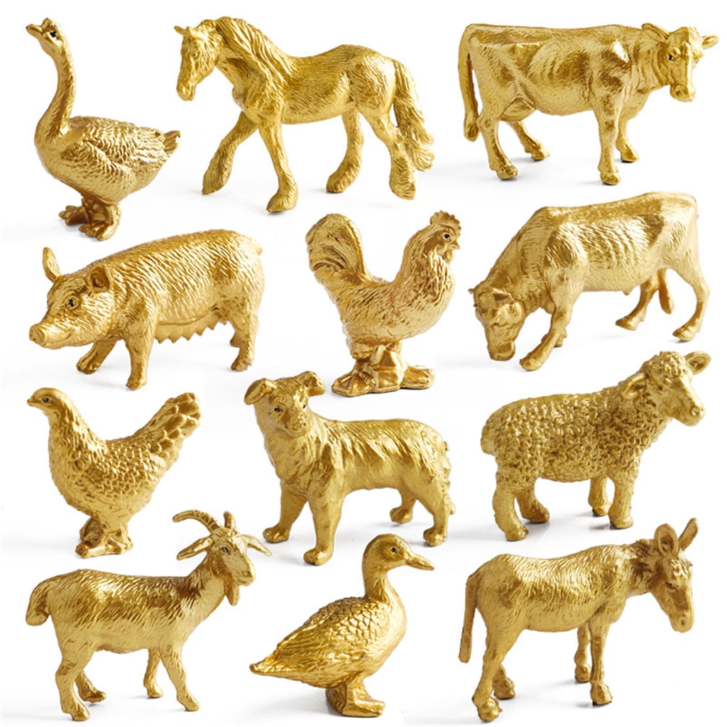 YIGSECU 12Pcs Golden Animal Figures Toy Set Farm Poultry Animal Models ...