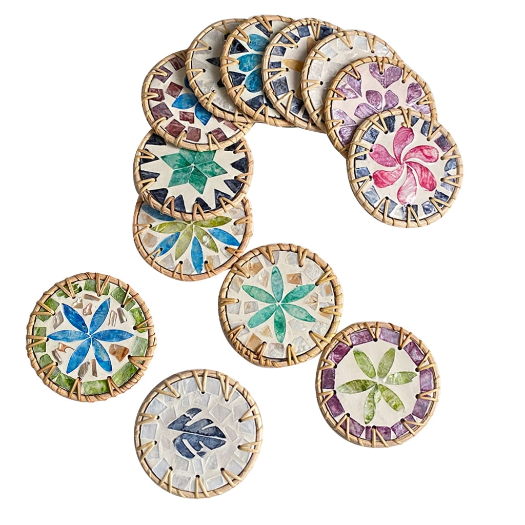 YIGSECU 1Piece Handmade Natural Rattan Shells Plate Pad NonSlip Drink ...