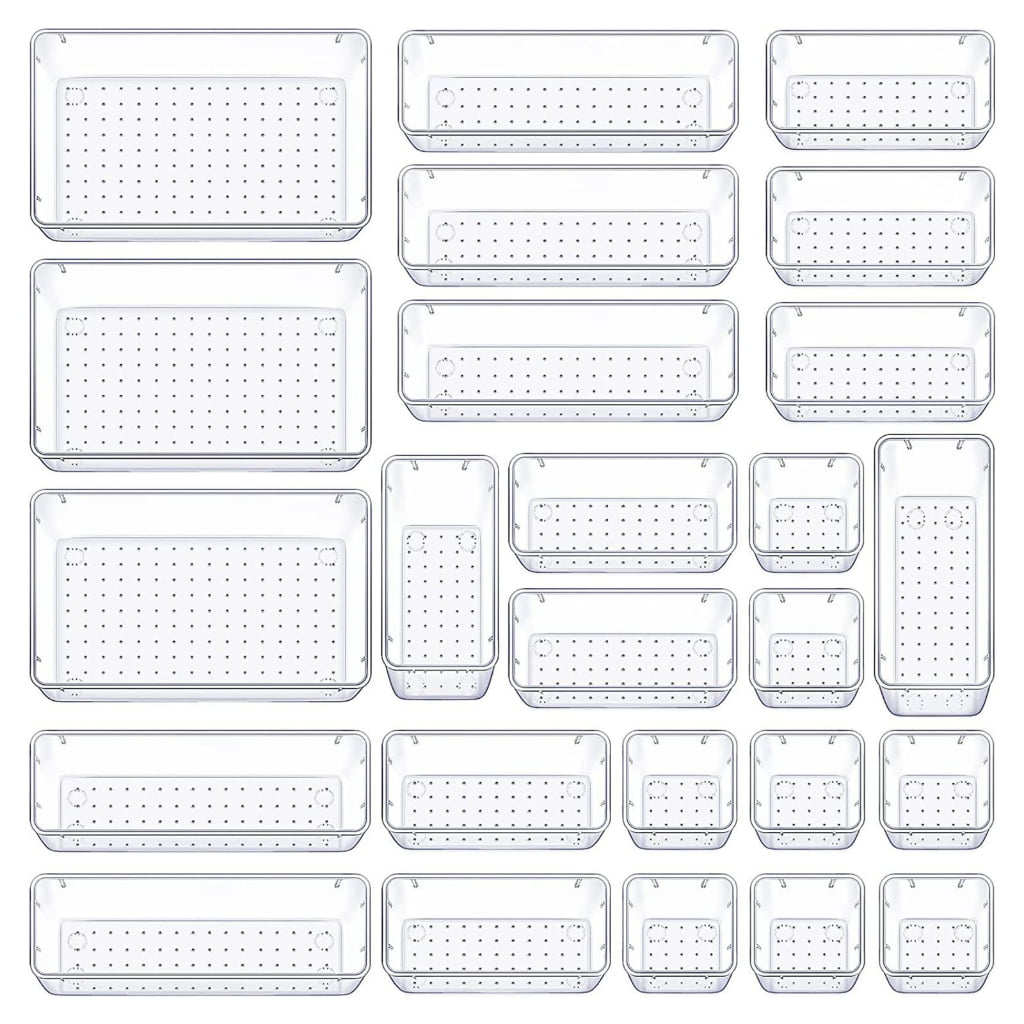 YIGSECU 25x Plastic Desk Drawer Dividers Trays Dressing Table Organiser ...