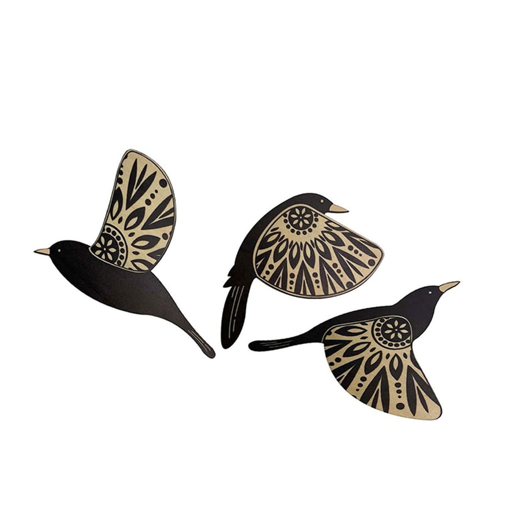 YIGSECU 3pcs Wood Birds Wall Hangings Flying Black Birds Elegant ...