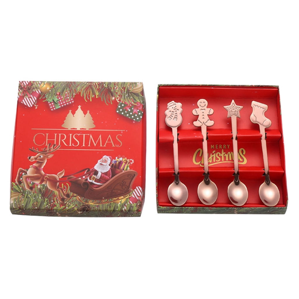 YIGSECU 4 Pack Ice Cream Spoons Stirring Spoon Christmas Themed ...