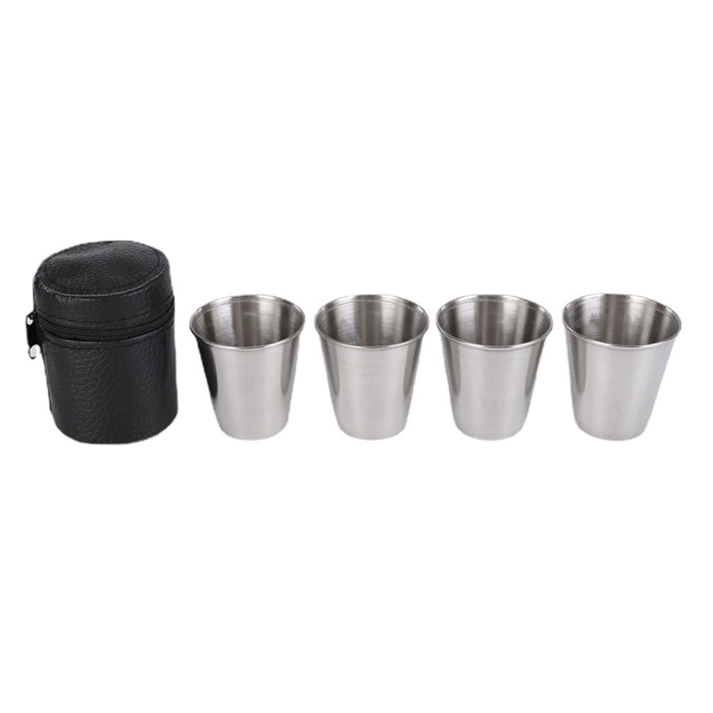 YIGSECU 4 Pack Travel Friendly Cups Mugs with Leather Case Stainless ...