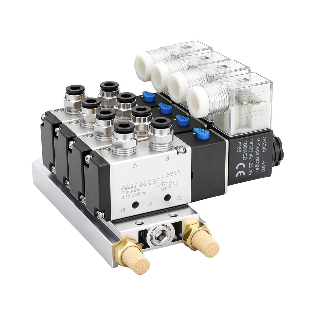 YIGSECU 5 Way 2 Position Pneumatic Air Control Solenoid Valves Block ...