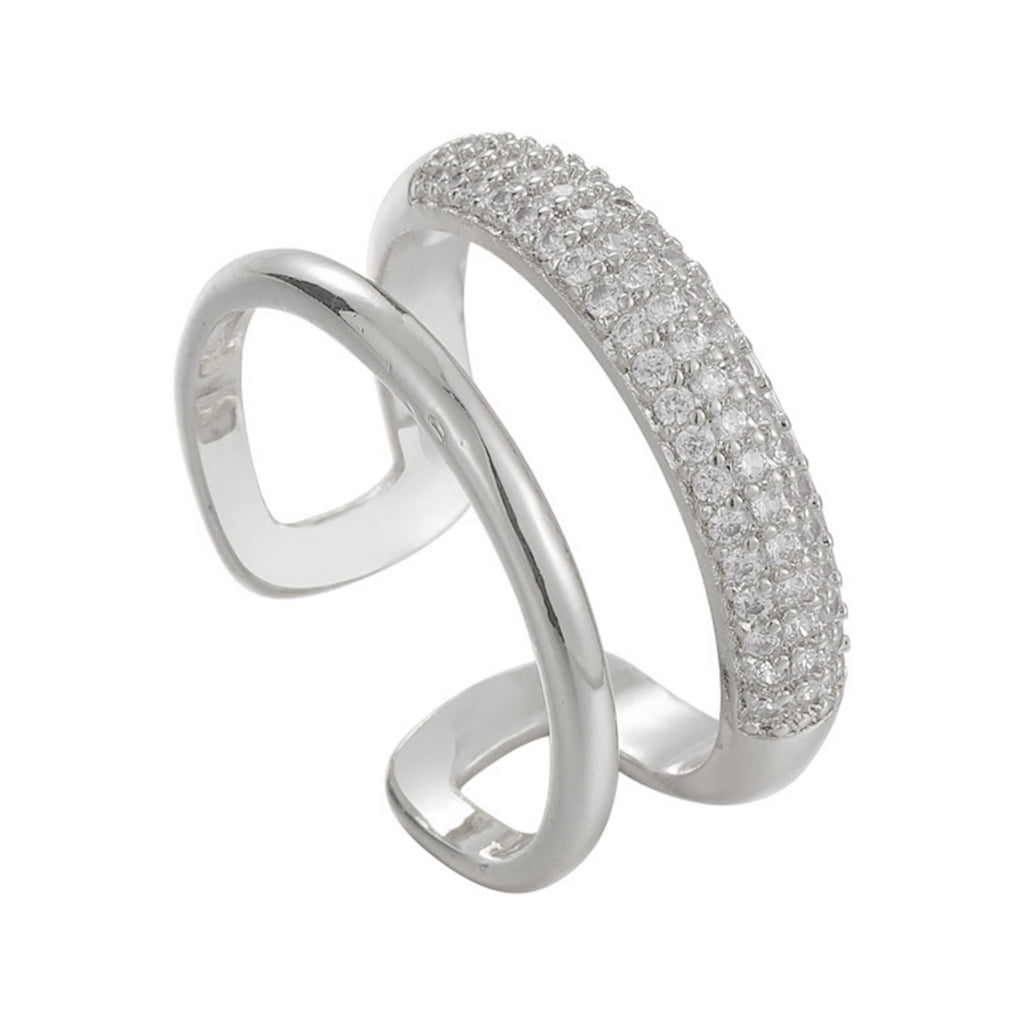 YIGSECU Adjustable Double Band Rings Sparkling Zirconia Stones Jewelry ...