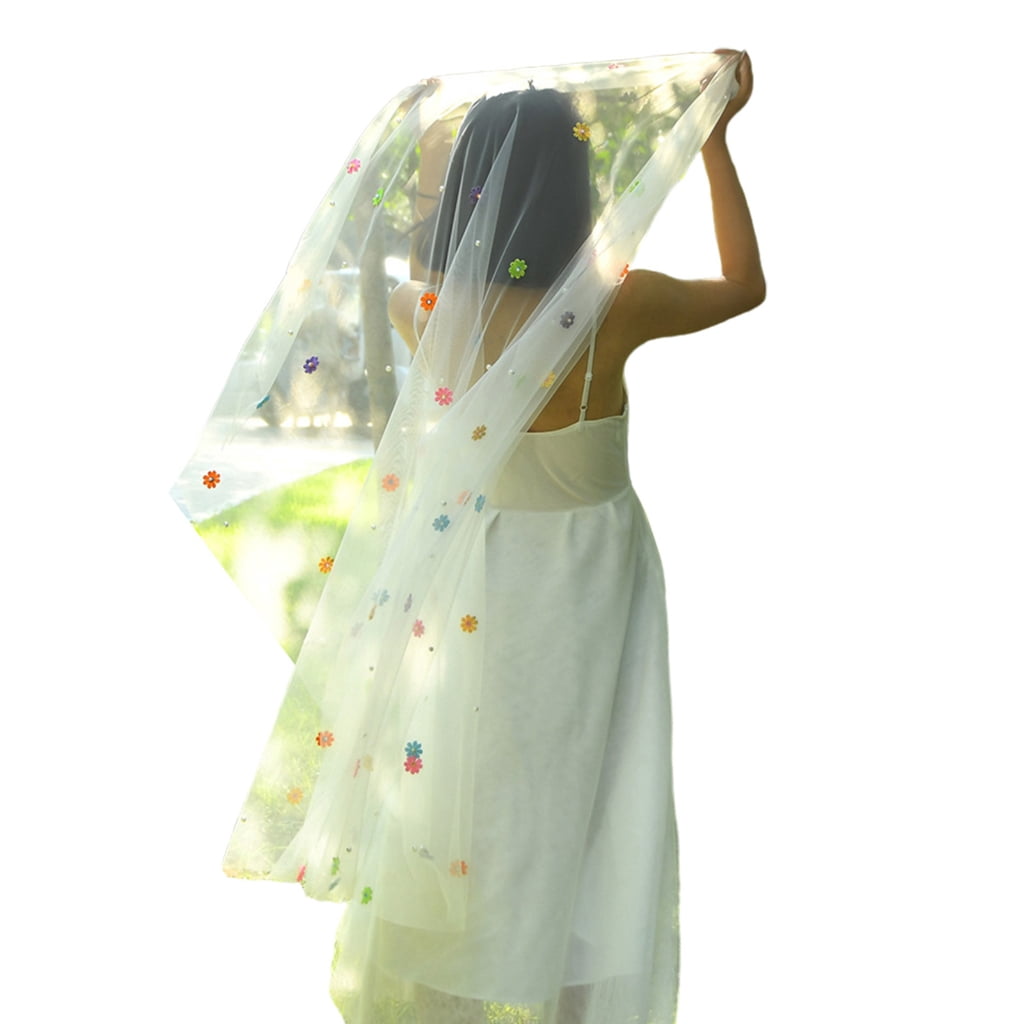 YIGSECU Bridal Veil Studded Pearls Mantilla for Bachelorette Party Hen ...