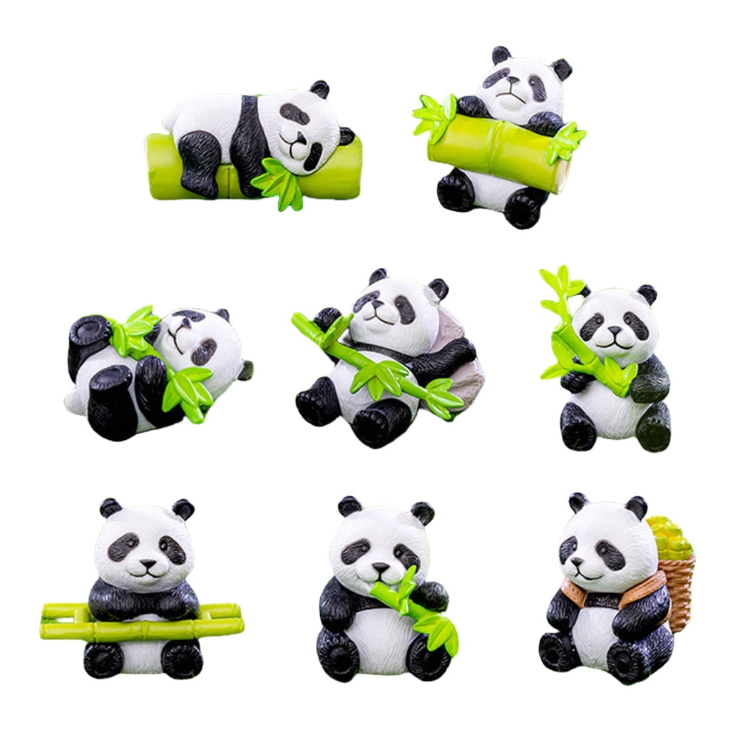 YIGSECU Cartoon Panda Miniature Statues Set of 8 Cartoon Animal ...