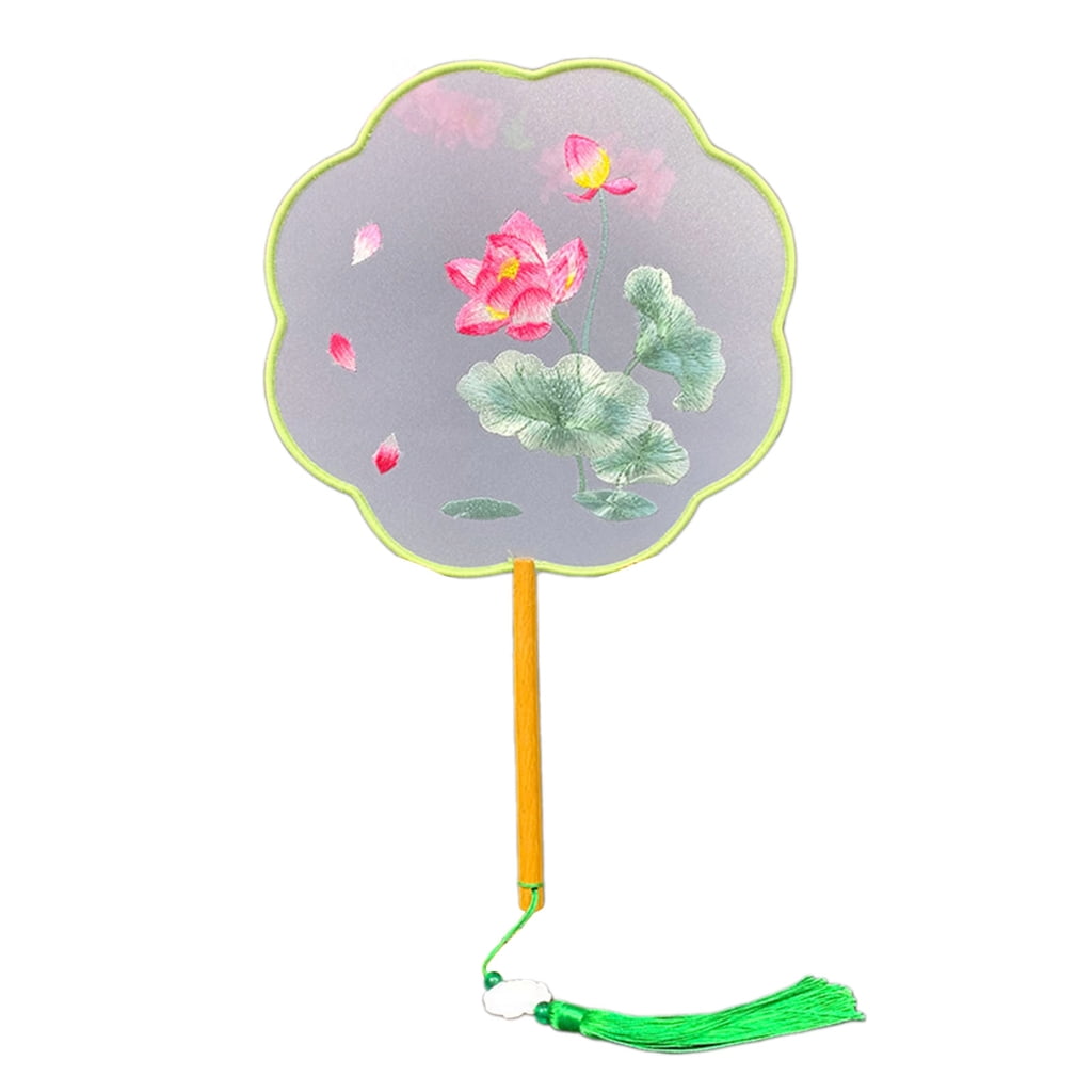 YIGSECU Chinese Styles Ancient Embroidery Fan Decorations Long Handle ...
